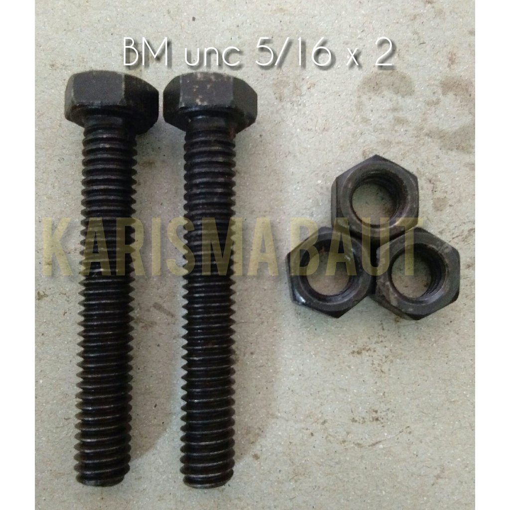 Jual [1 set baut+mur] BM UNC 5/16 x 2" ( Baut Mur inci 5/16 x 2 ...