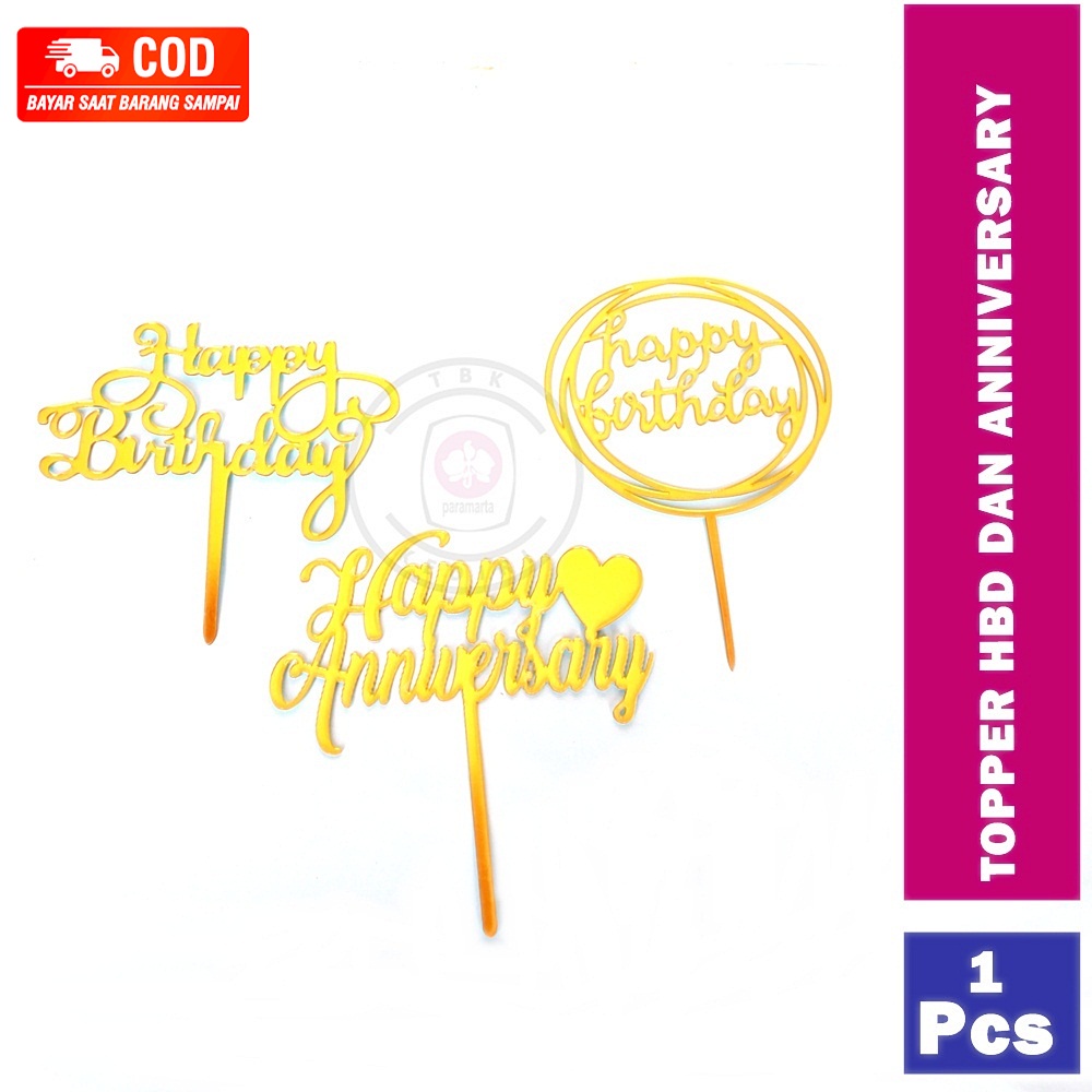 Jual TOPPER HBD GOLD / HIASN KUE HAPPY BIRTHDAY MURAH AKRILIK / TOPPER ...