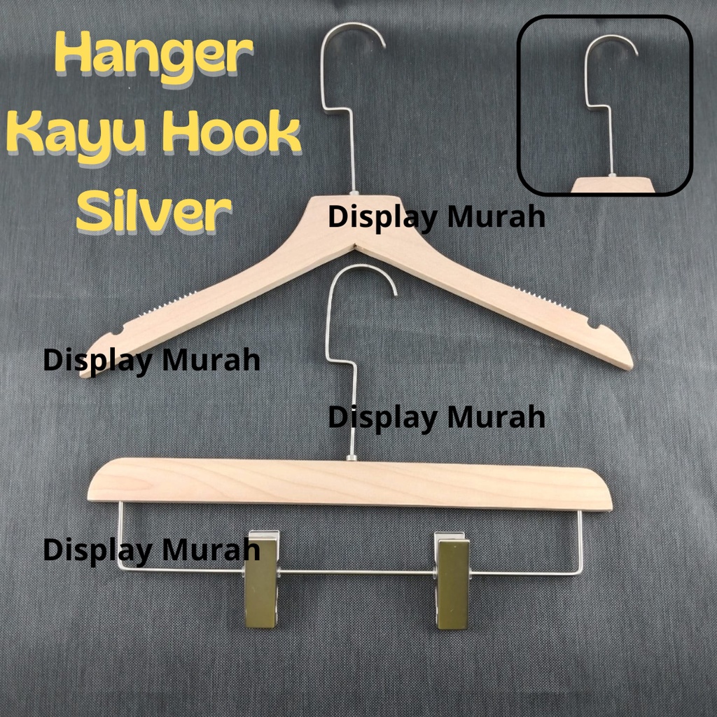 Jual Hanger kayu Grafir natural cantelan silver Gantungan Baju Korea ...