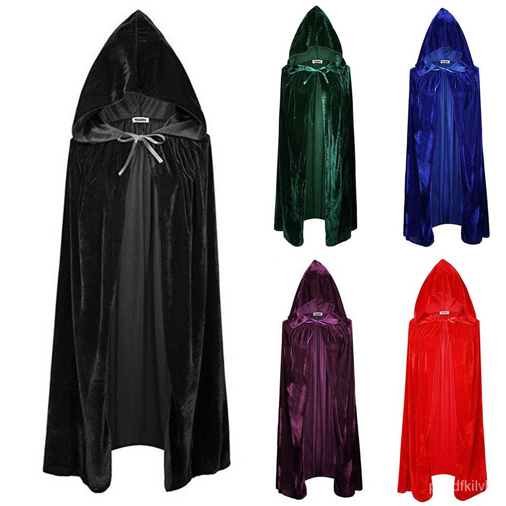 Jual Gothic Hooded Velvet Cloak Adult Elf Witch Long Purim Carnival ...
