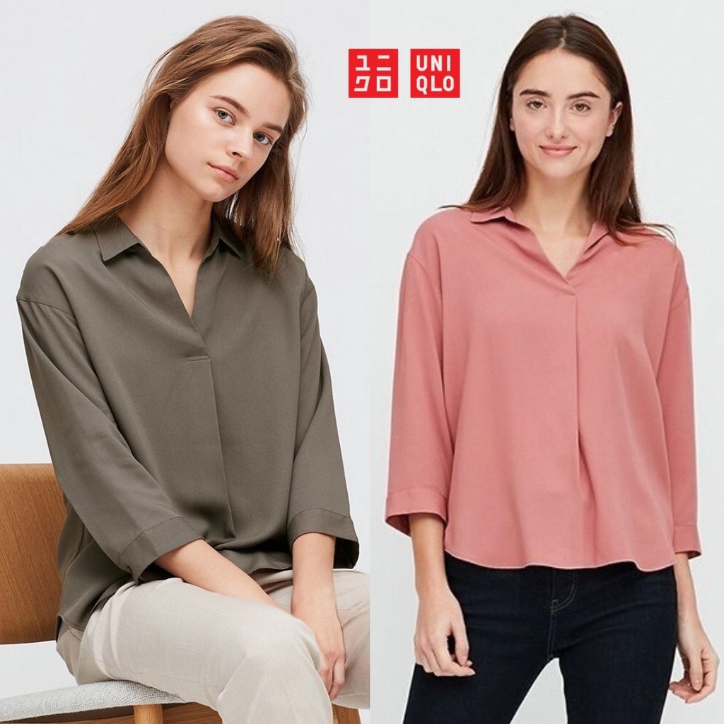 Jual UNIQLO Skipper Collar Shirt Blouse | Shopee Indonesia