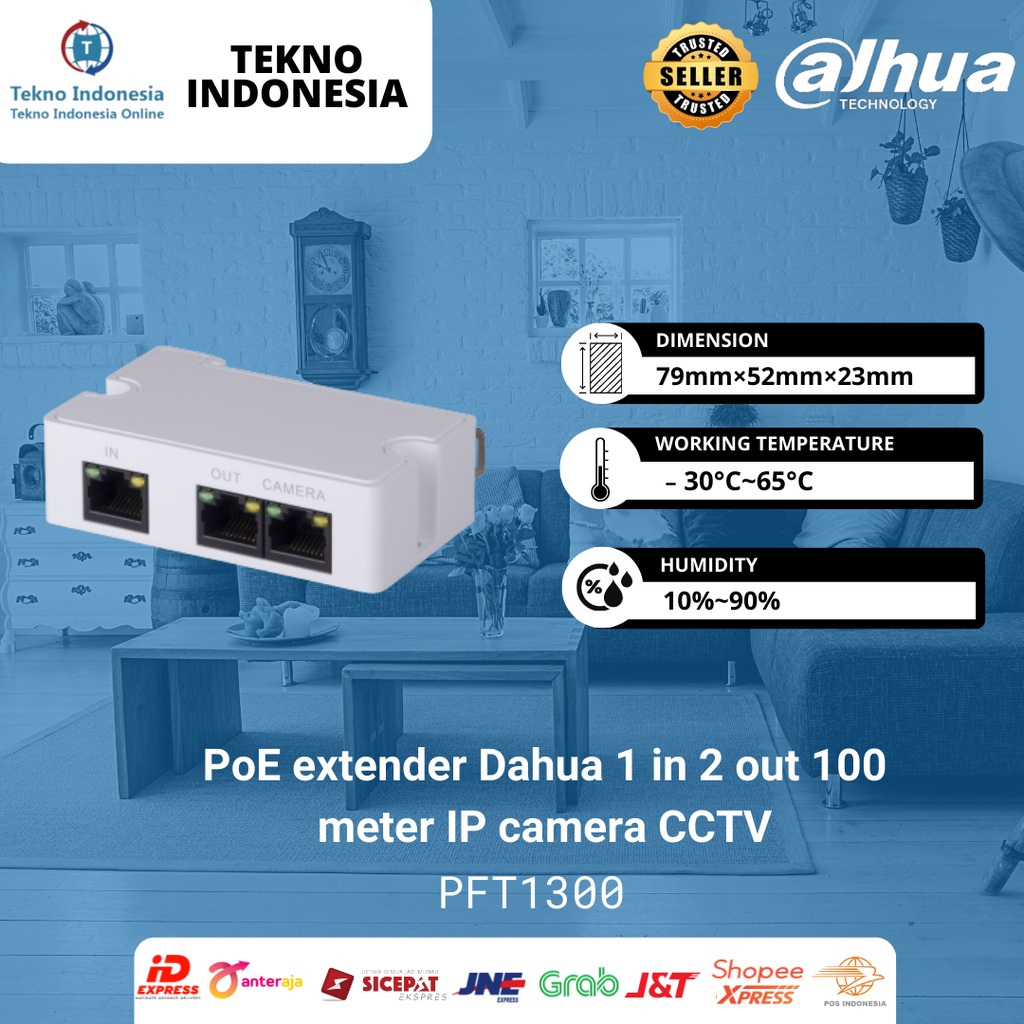 Jual PoE extender Dahua PFT1300 1 in 2 out 100 meter IP camera CCTV ...