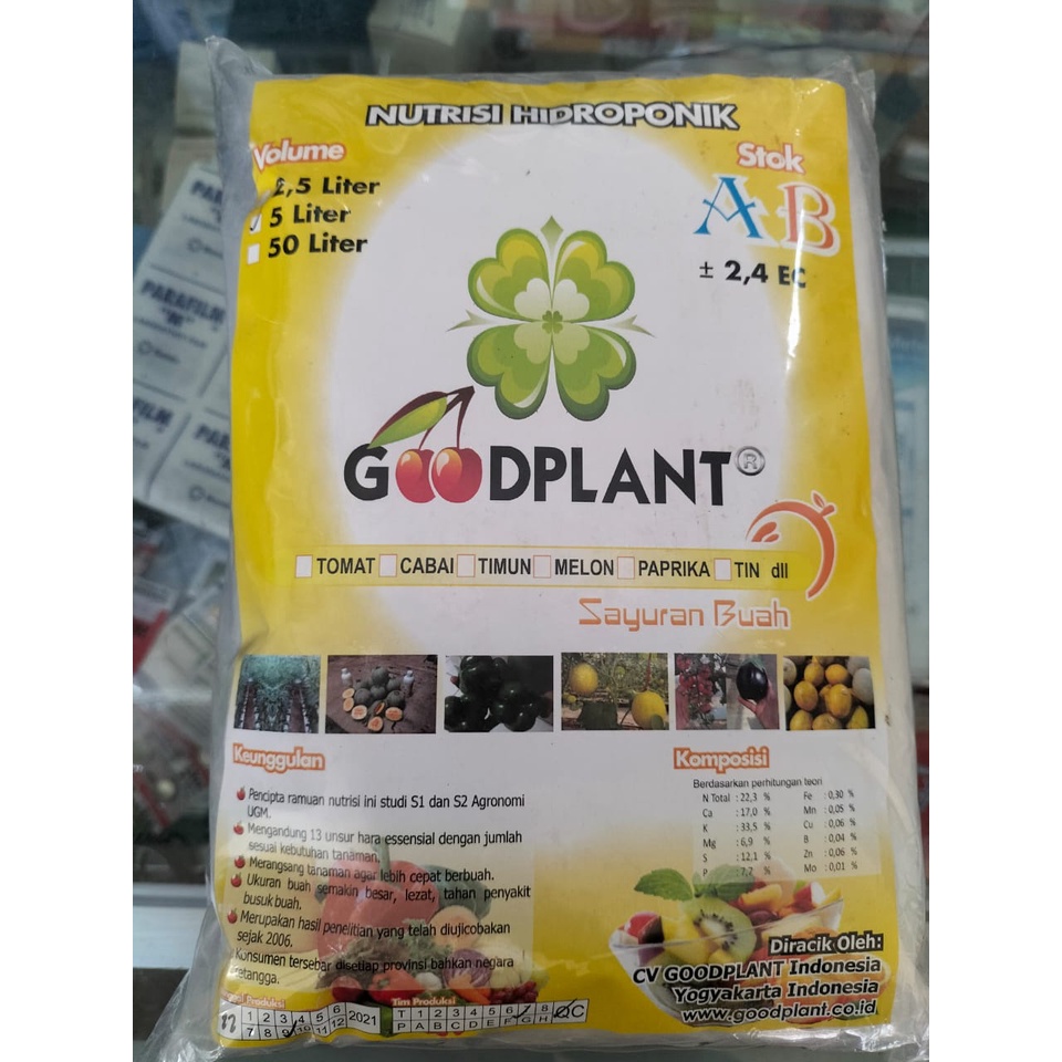Jual Nutrisi hidroponik AB mix sayuran buah Goodplant 5 liter | Shopee ...