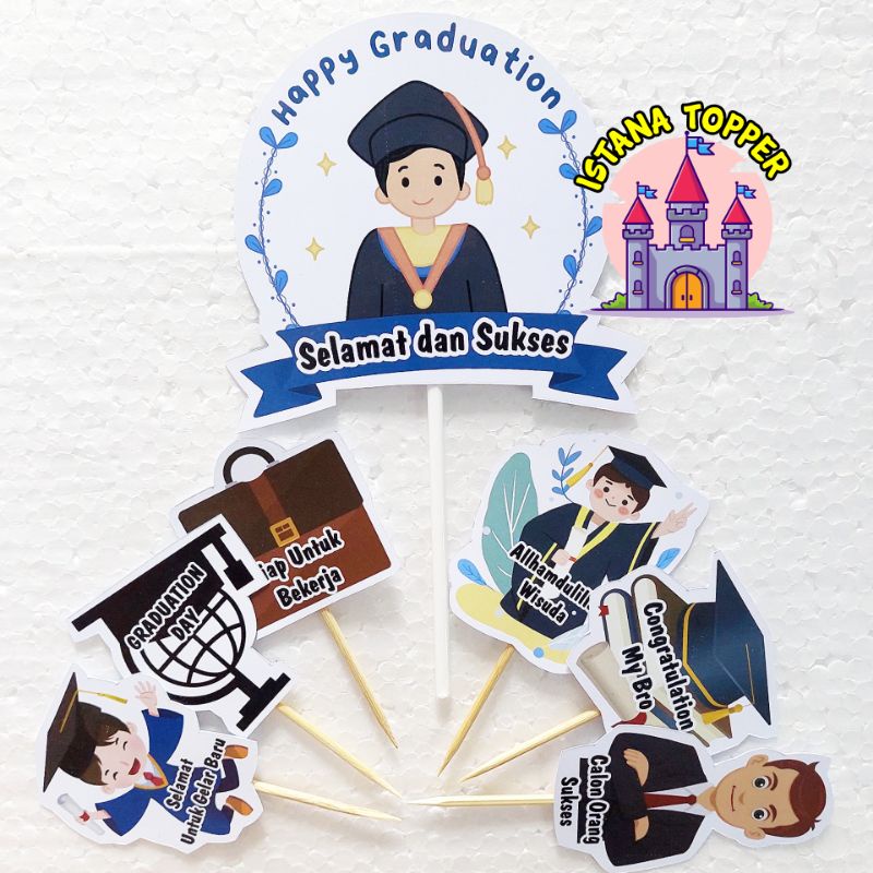 Jual Topper Cake STANDART / CUSTOM Tema Wisuda / Topper Graduation ...