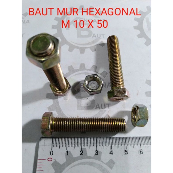Jual BAUT DAN MUR M10 X 50 KUNING KUNCI 14 PANJANG 5 CM | Shopee Indonesia