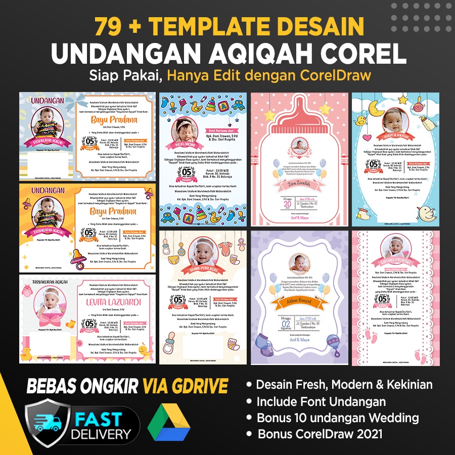 Jual 79 Template Desain Undangan Aqiqah Format Cdr (Coreldraw) Siap Pakai | Shopee Indonesia
