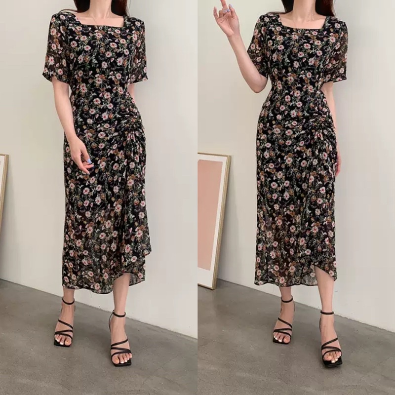 Jual Hanabi 하나비 Dress Korean Floral Vintage Summer Pantai Serut Midi ...
