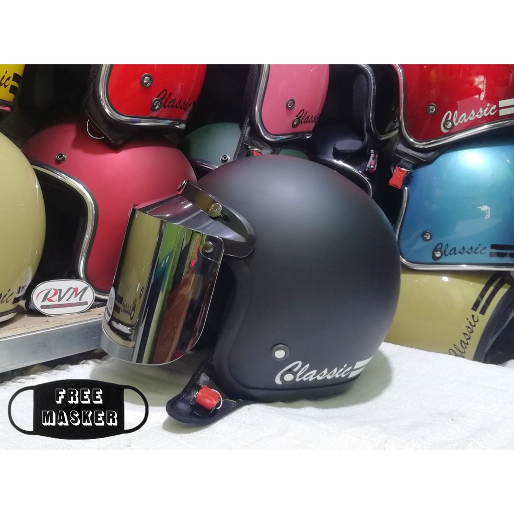 Jual HELM BOGO CLASSIC DEWASA HITAM DOFF KACA DATAR SILVER | Shopee ...