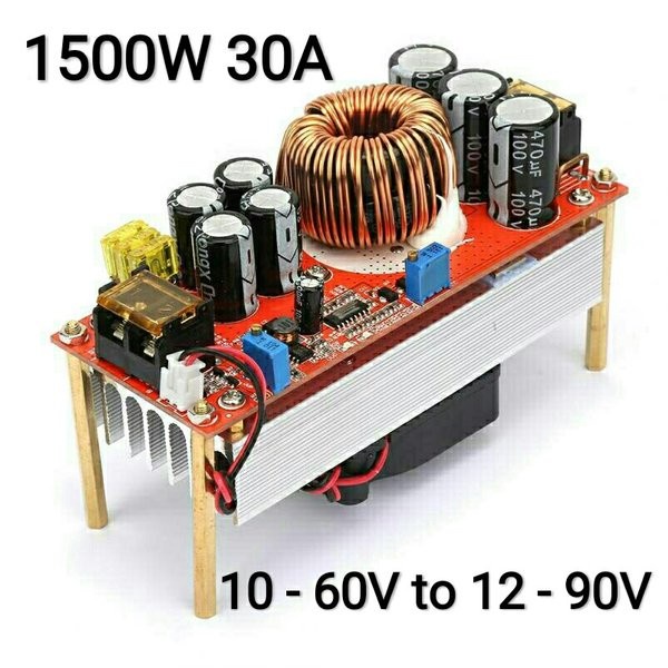 Jual Module Modul DC Step Up Boost Converter Adjustable 1500W 30A 10-60V To 12-90V Volt + Kipas ...