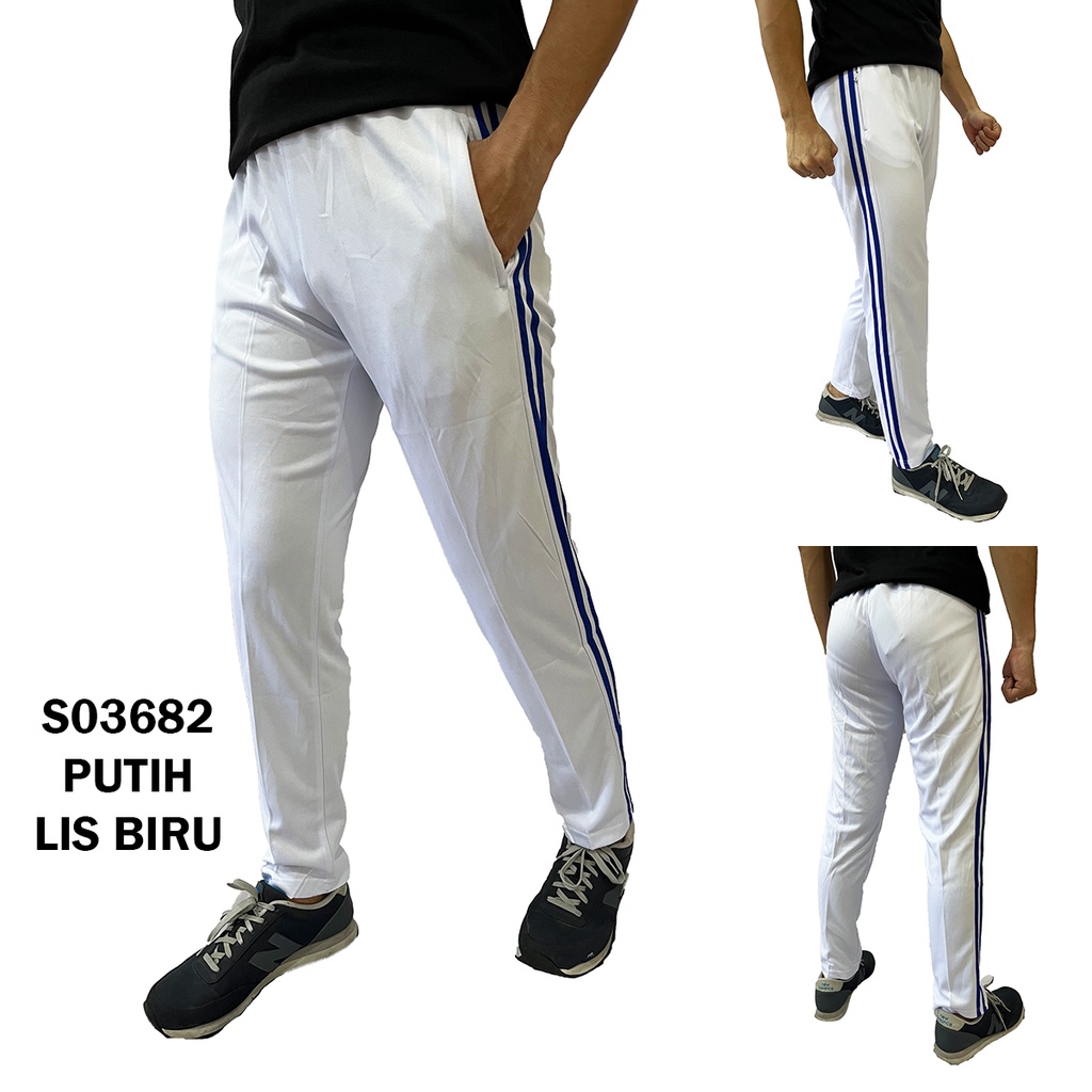 Jual Celana Panjang Training Pria S03682 Putih Lis Biru Bawahan Olah ...