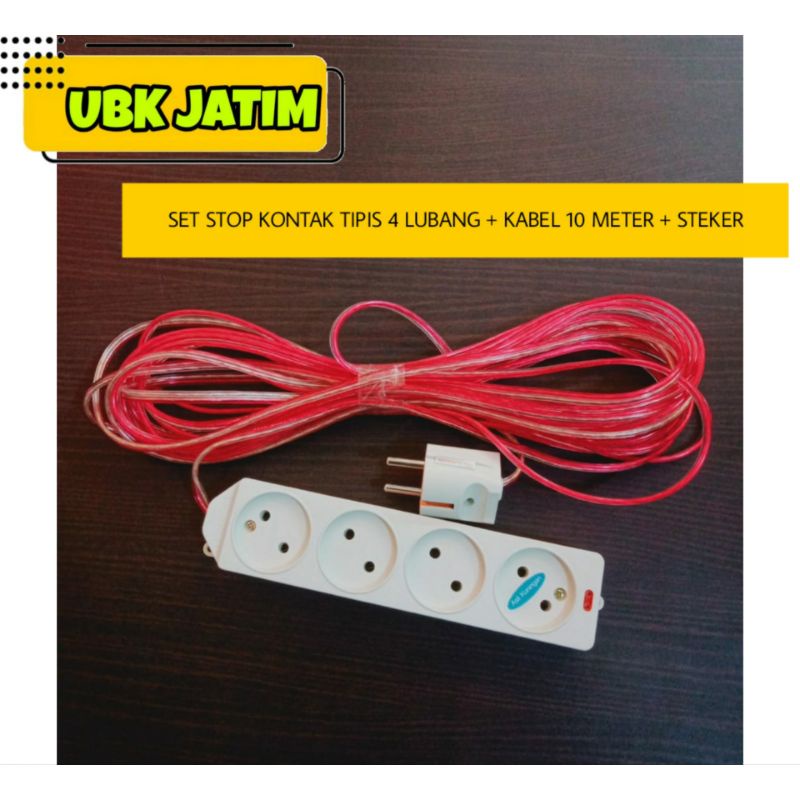 Jual SET STOP KONTAK TIPIS 2 3 4 LUBANG + KABEL TRANSP 10 METER ...