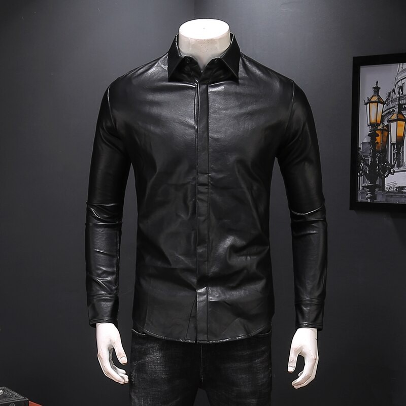 Jual Jaket semi kulit pria formal / jaket sintetis hitam kerah kemeja ...