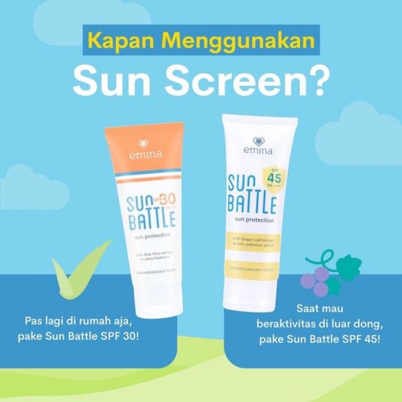 Jual Emina Sunscreen Sun Battle Sun Protection SPF 30 dan 45 PA ...