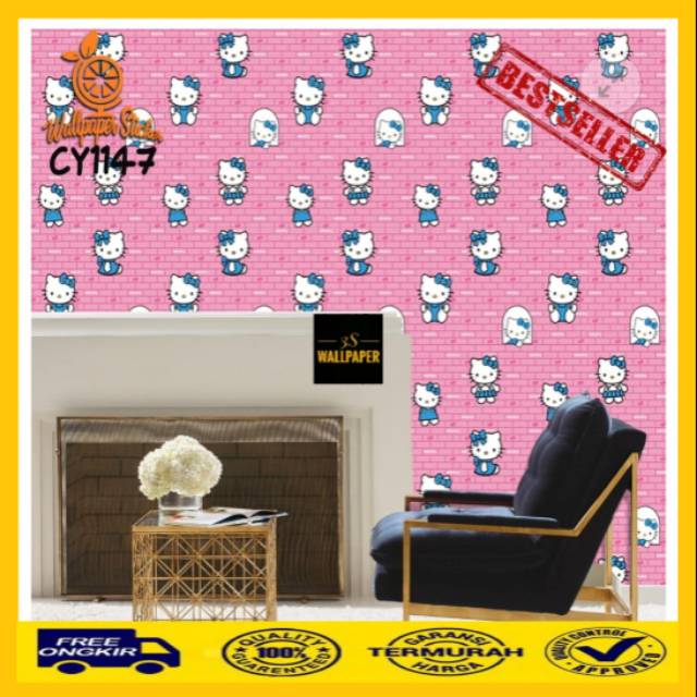 Jual Wallpaper Dinding Hello Kitty Bata Wallpaper 3D Wall Sticker 3D Brick Hello Kitty Wallpaper ...