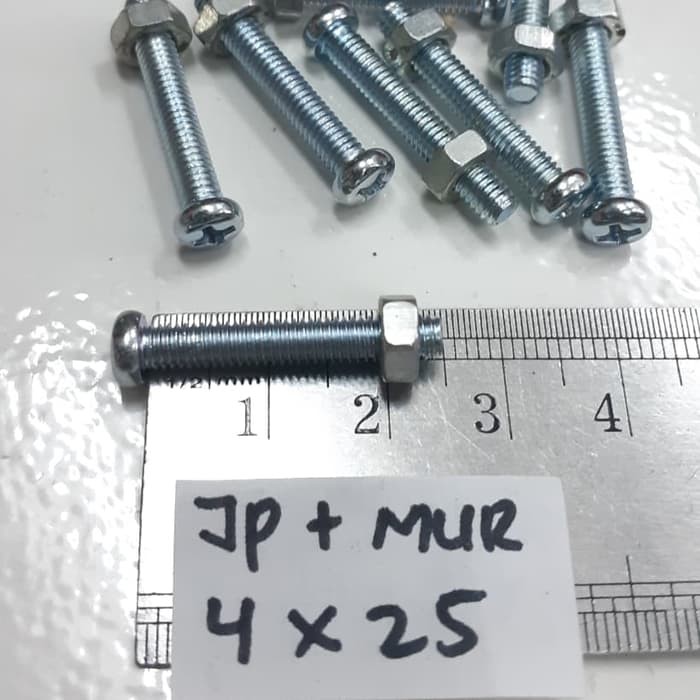 Jual Baut Putih 4x25 + mur Baut JP4x25 Kepala Obeng M4x25 M4 x 25 per 10pcs | Shopee Indonesia