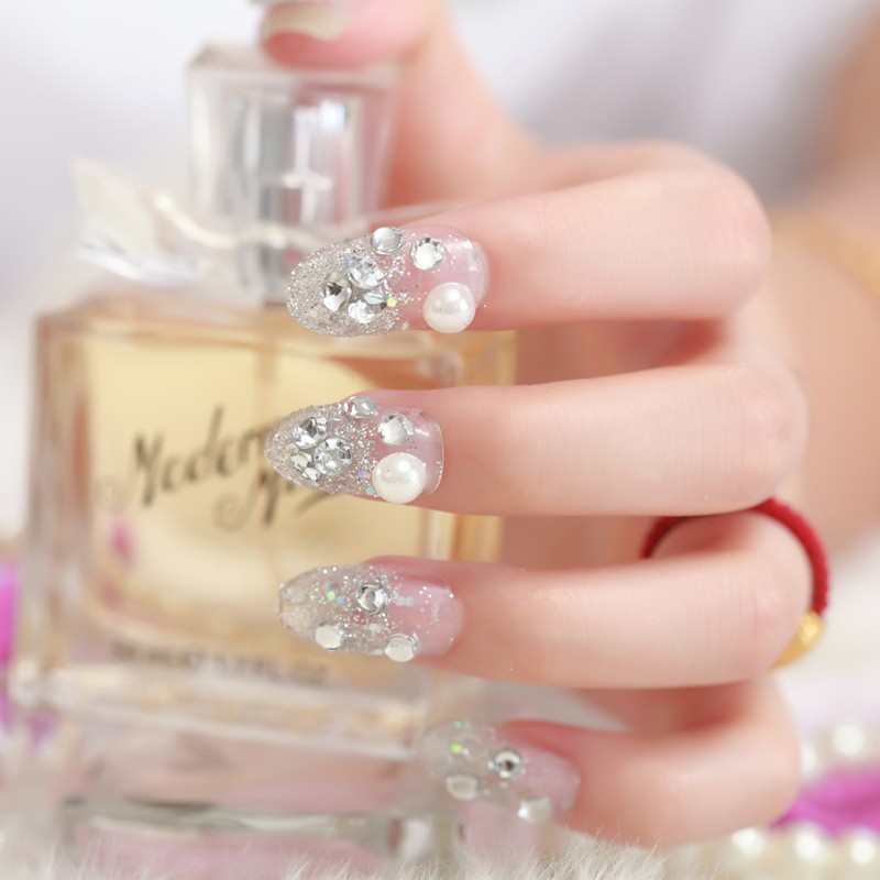 Jual KUKU PALSU 3D WEDDING OVAL PEARL GLITTER SILVER + LEM GEL 12 ...