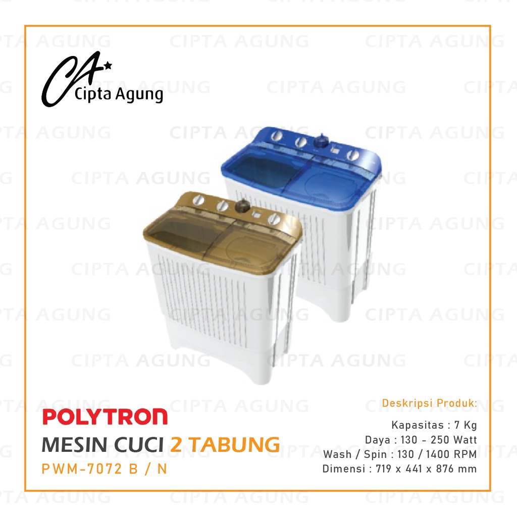 Jual MESIN CUCI 2 TABUNG 7 KG POLYTRON PRIMADONA SAMBA PWM 7072 PWM ...