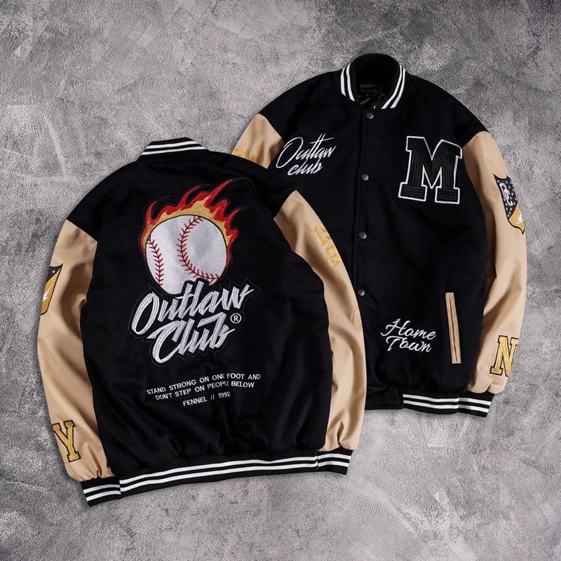 Jual PLAIN JAKET VARSITY DISTRO MOTIF OUTLAW | Shopee Indonesia
