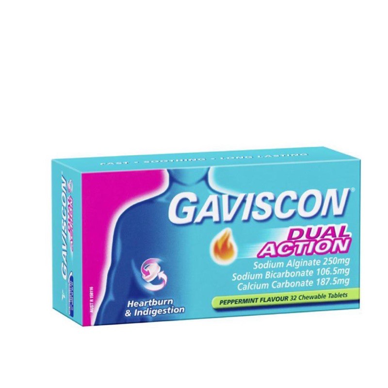 Jual Gaviscon Dual Action / Obat Sakit Perut / Mulas / 32 Tablet Kunyah ...