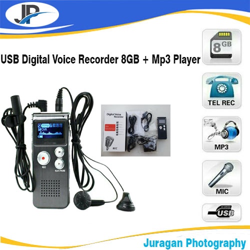 Jual USB Digital Voice Recorder 8GB + Mp3 Player - Hitam | Shopee Indonesia