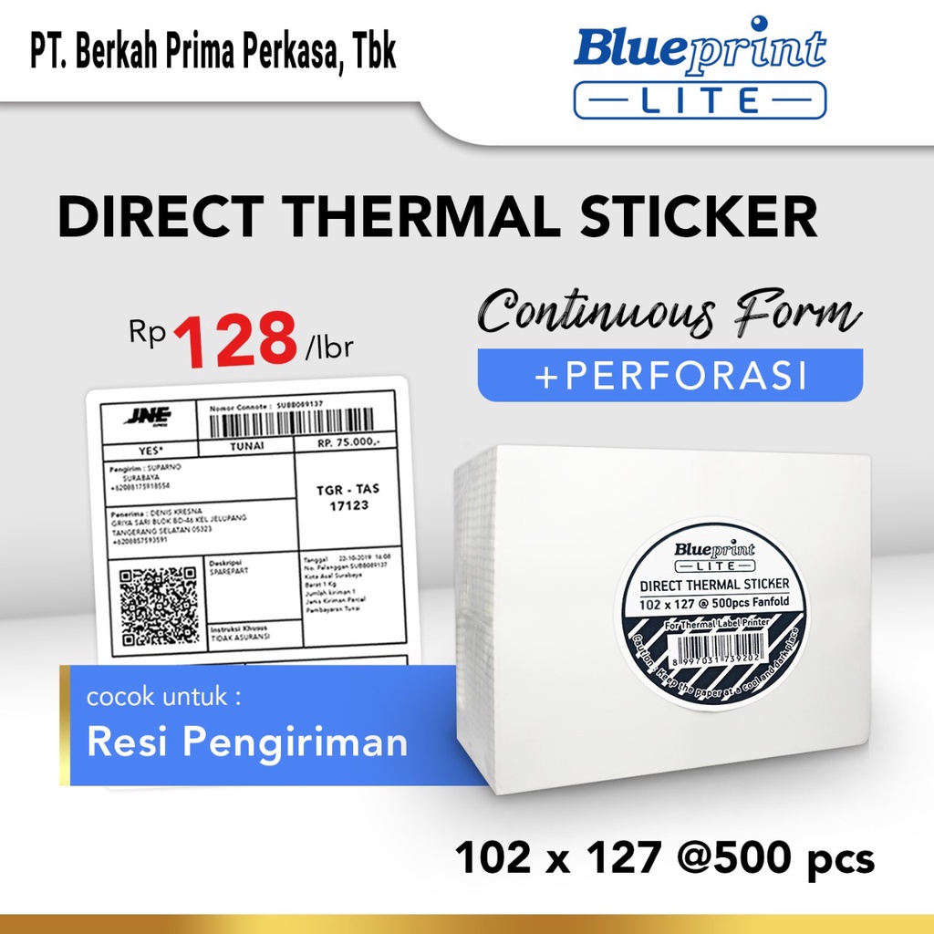 Jual Direct Thermal Sticker Resi 102 x 127 BLUEPRINT Lite 102x127 mm 500Pcs CF | Shopee Indonesia