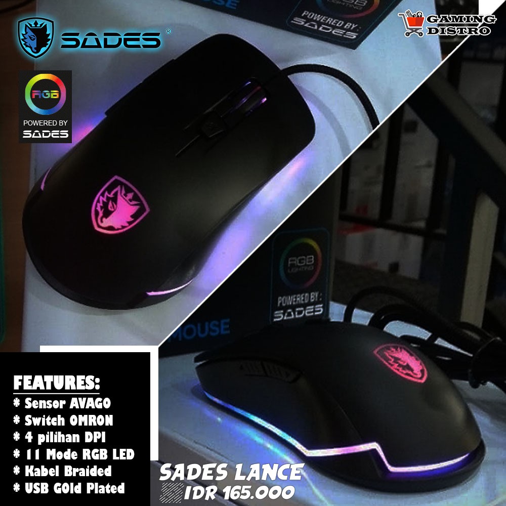 Jual Mouse Gaming Sades Lance - Design Ergonomis RGB Underglow Braided ...