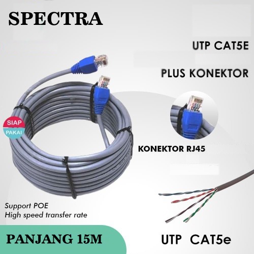 Jual KABEL LAN UTP CAT5E SPECTRA INDOOR 15 METER INCLUDE KONEKTOR RJ45 ...