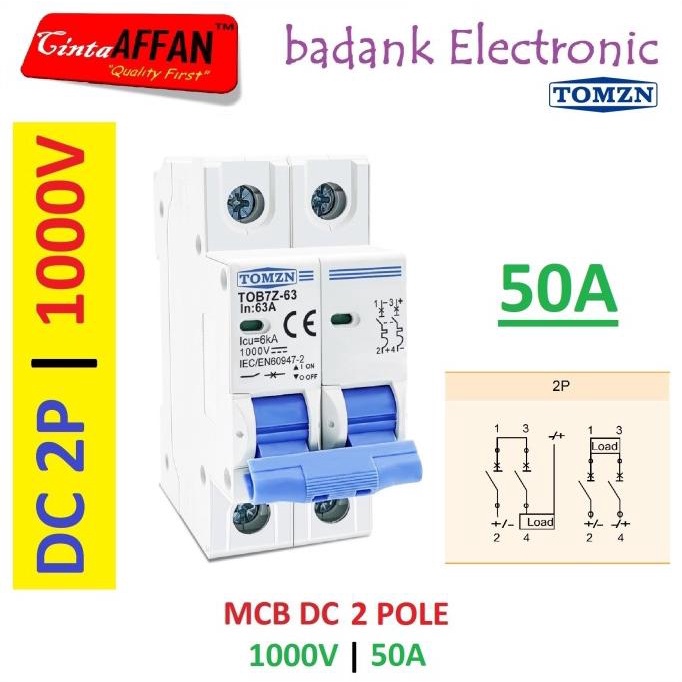Jual [50A] TOMZN MCB DC 2P 1000V C50 50A Circuit Breaker Solar Panel ...