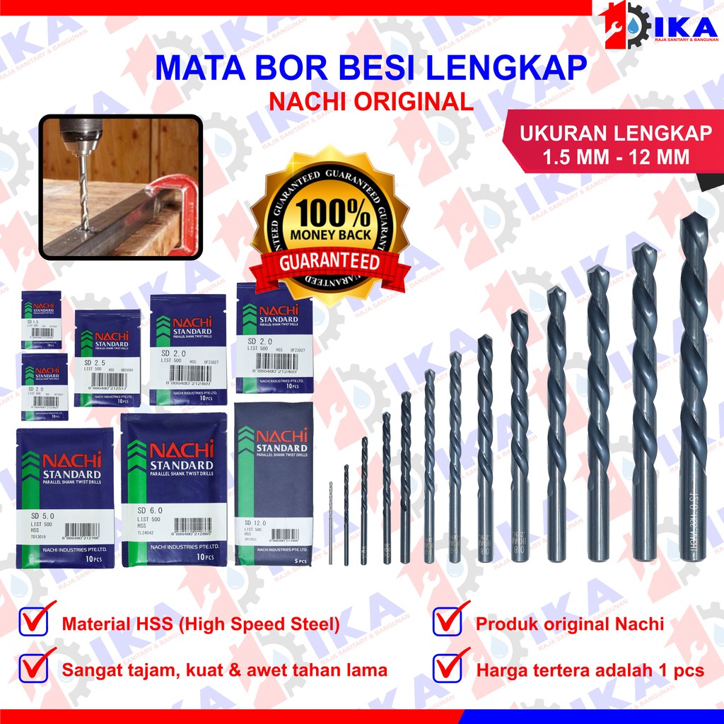 Jual Mata Bor Besi NACHI HSS 1 1.5 2 2.5 3 3.5 4 4.5 5 5.5 6 8 mm ASLI (ORIGINAL 100%) HARGA PER ...