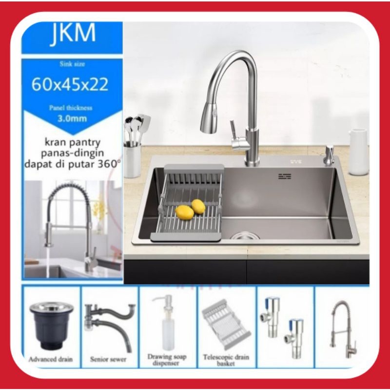 Jual KITCHEN SINK SATU LUBANG JKM 6045 STAINLESS SUS 304 PAKET LENGKAP ...