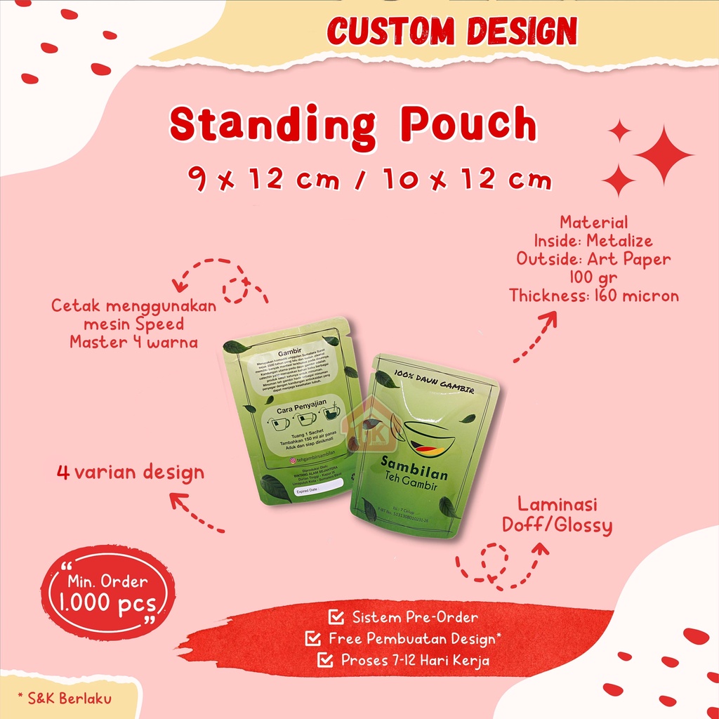 Jual CEtak Kemasan Standing Pouch Printing Uk 9x12cm/9x15cm/10x15cm/10x17cm | Shopee Indonesia