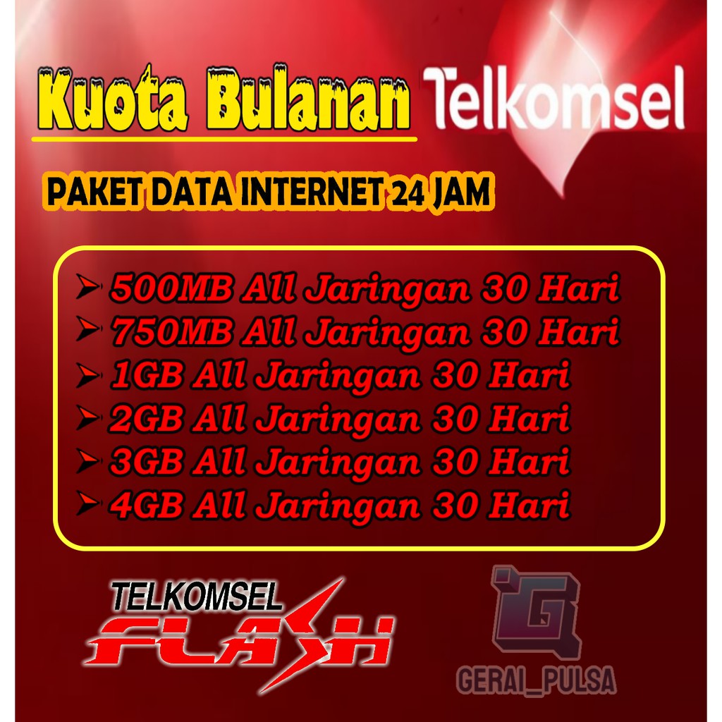 Jual Telkomsel Flash Kuota Internet Bulanan 30Hari Paket Data Mini ...