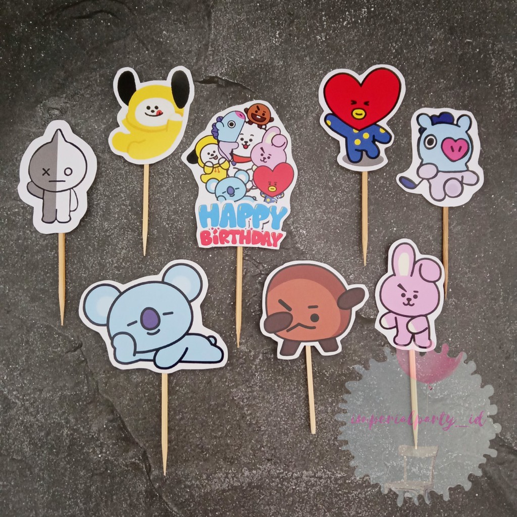 Jual Cake Cupcake Topper Kue Happy Birthday BT21 BTS | Shopee Indonesia