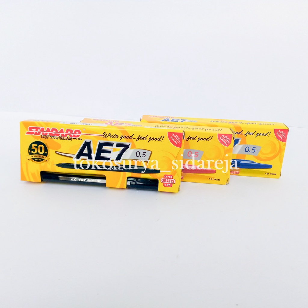 Jual PULPEN STANDARD AE7 FINE HITAM/MERAH/BIRU 0.5 (PACK) / BOLPEN ...