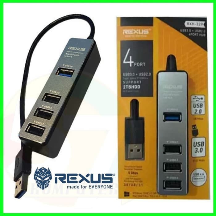 Jual Rexus RXH-329 - USB HUB 4 PORT 1 PORT USB 3.0 + 3 PORT USB 2.0 Rexus | Shopee Indonesia