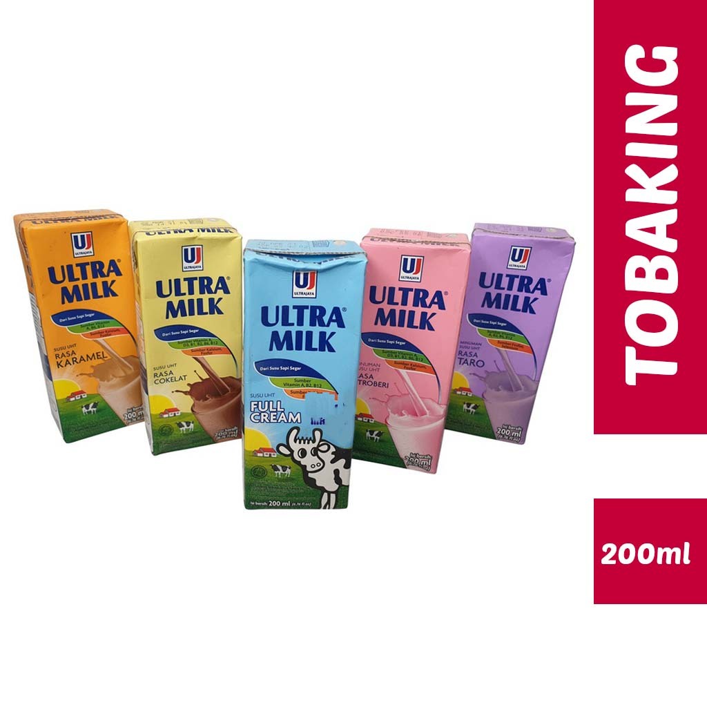 Jual Ultra Milk Susu UHT 200ml Cokelat Stroberi Full Cream Karamel Taro ...