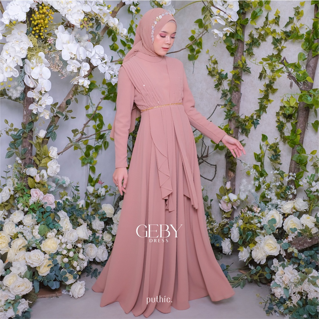 Jual PUTHIC - GEBY DRESS||PRE ORDERRRR|| DRESS ONE SET DRESS HIJAB GAUN ...