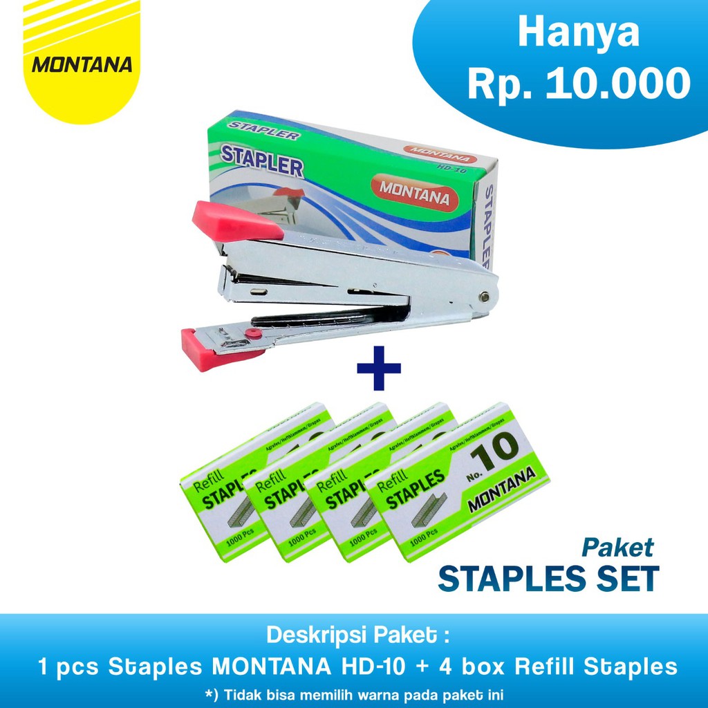 Jual MONTANA Staples Set 1Pcs Stapler Jepretan Steples HD-10 + 4pcs Isi ...