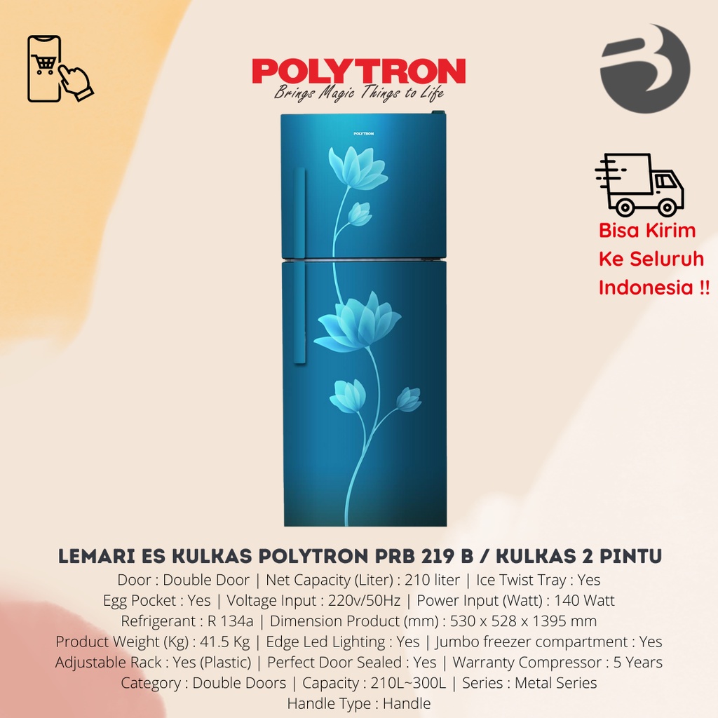 Jual LEMARI ES KULKAS POLYTRON PRB 219 B / KULKAS 2 PINTU POLYTRON ...