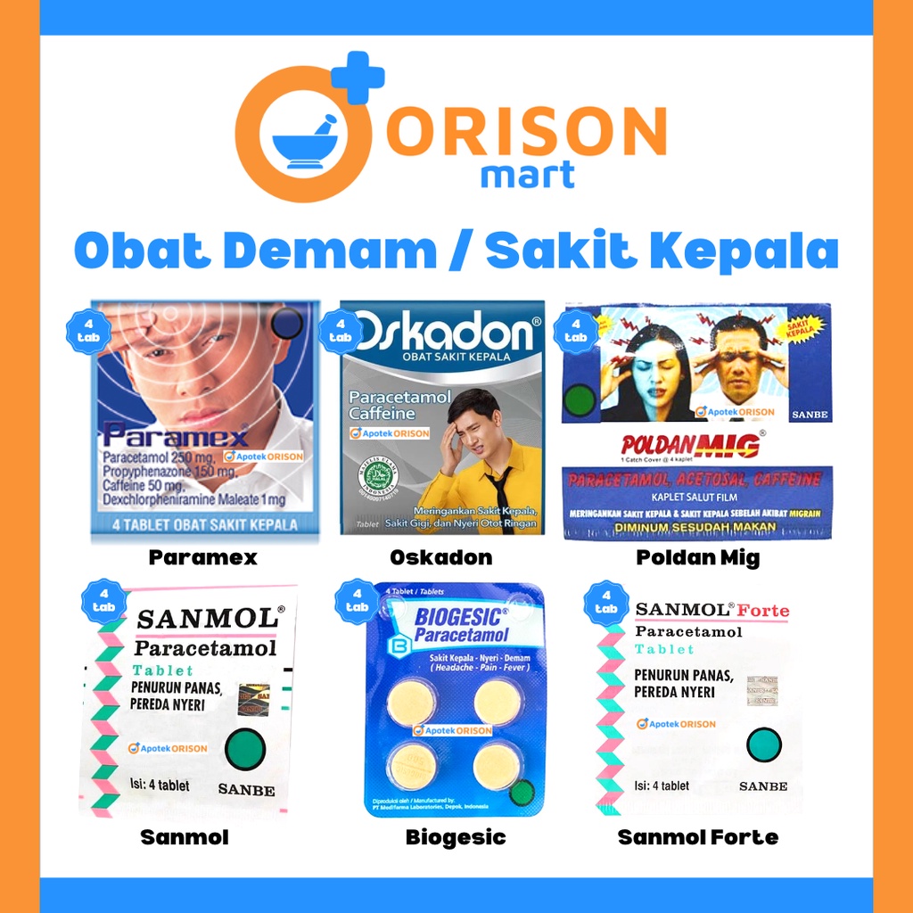 Jual OBAT ECERAN SAKIT KEPALA, DEMAM, NYERI / SANMOL, POLDANMIG ...