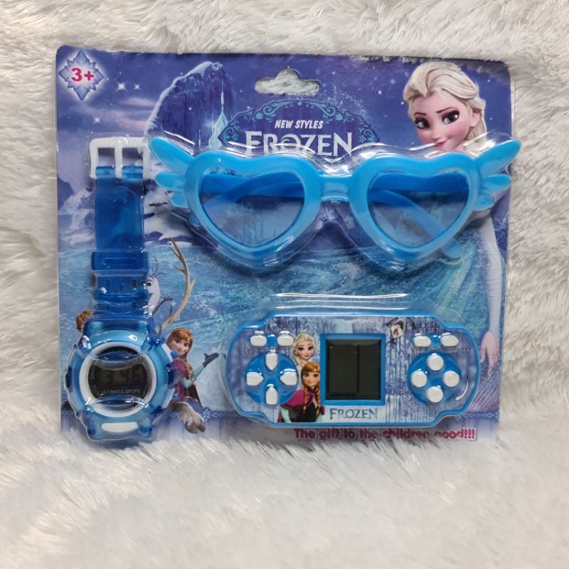 Jual 3 in 1 jam tangan plus kacamata game jadul pixel motif frozen 2489 ...