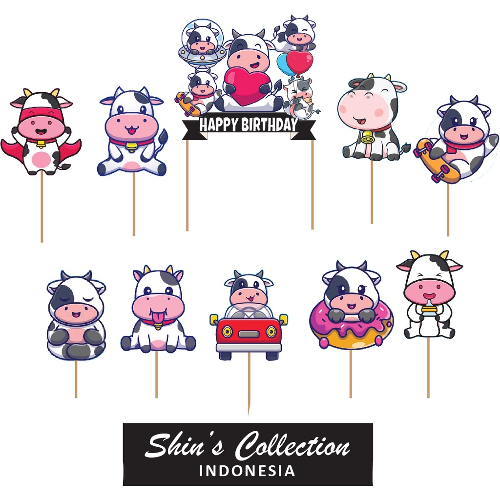 Jual Cake topper momo cow sapi 1 set isi 10 pcs | Shopee Indonesia