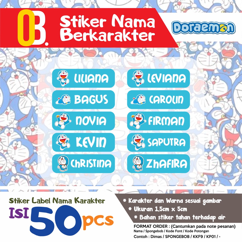 Jual Stiker Nama Karakter (DISNEY, BT21, DORAEMON, SPONGEBOB ) | Shopee ...