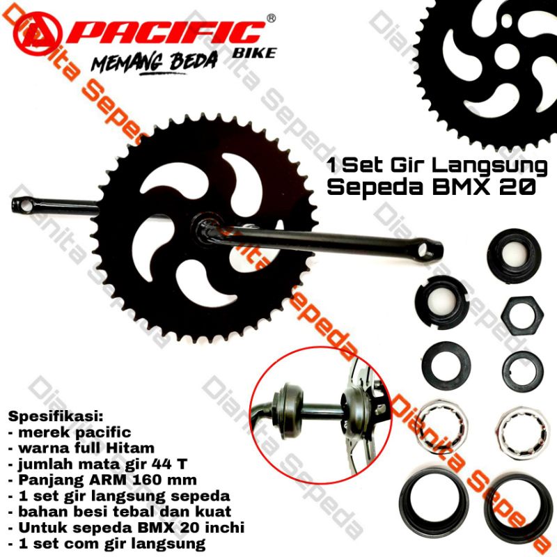 Jual Crank Set Gear Tengah Gir Langsung Besar 44 T Sepeda BMX 20 Inchi ...