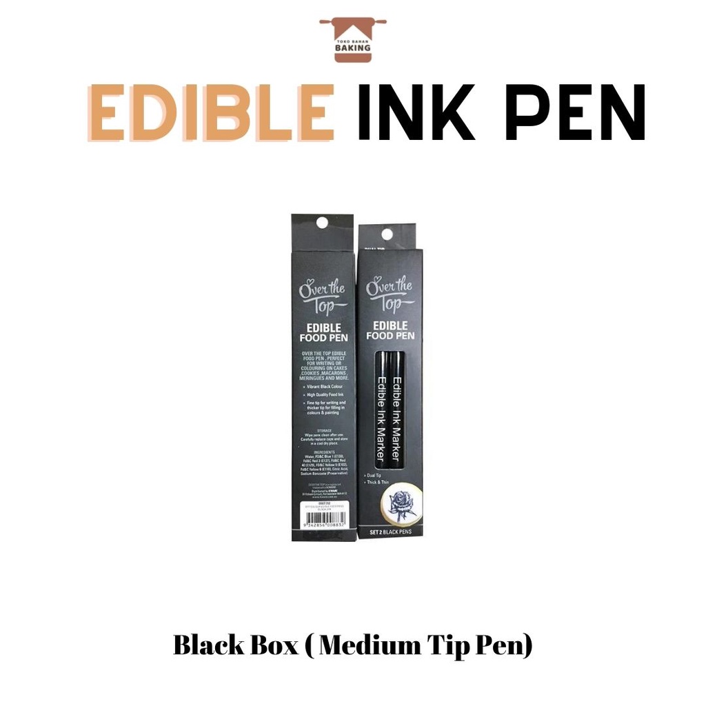 Jual SPIDOL FONDANT EDIBLE PEN WARNA HITAM 1 SET ISI 2 TYPE BLACK BOX ...