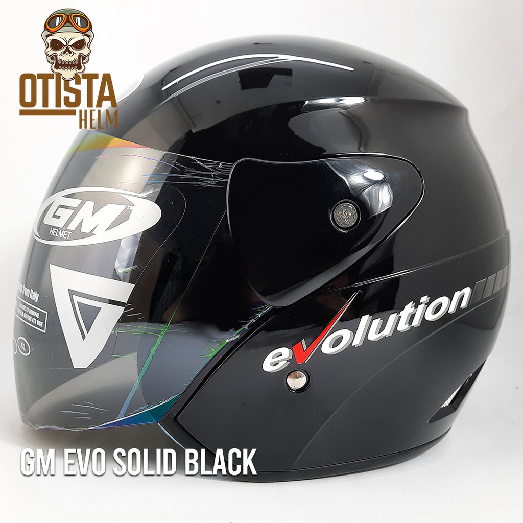 Jual Helm Half Face Gm Evo Solid Black Gloss Hitam Metalic Polos Glossy ...
