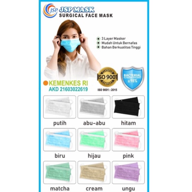 Jual MASKER 3PLY JSP MEDIS SURGICAL HIJAU KEMENKES AKD | Shopee Indonesia