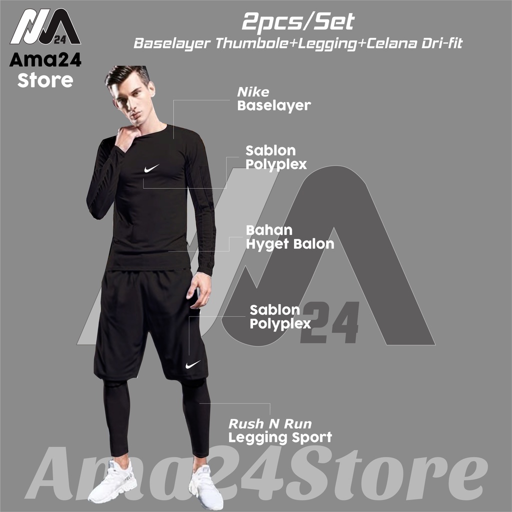 Jual 3 in 1 - Setelan Baju Manset Olahraga Pria Wanita Legging ...