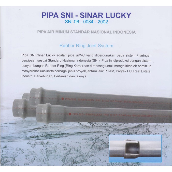 Jual PIPA SNI uPVC Sinar Lucky Panjang 6 meter RRJ ( Rubber Ring Joint ...