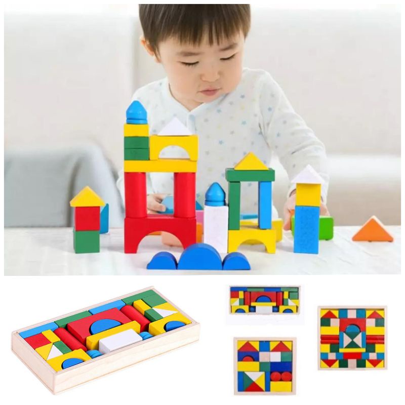 Jual Mainan Balok Kayu Susun Mainan Puzzle Kayu Warna Warni Balok ...